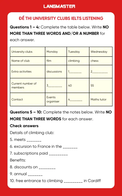 Giải đề University clubs IELTS Listening: Audio, Transcript